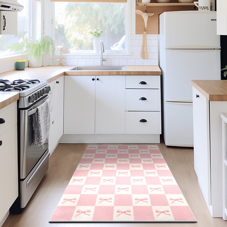 Pink Checkered Rug Coquette Room Decor Pink Birthday Gift for Her Room ...