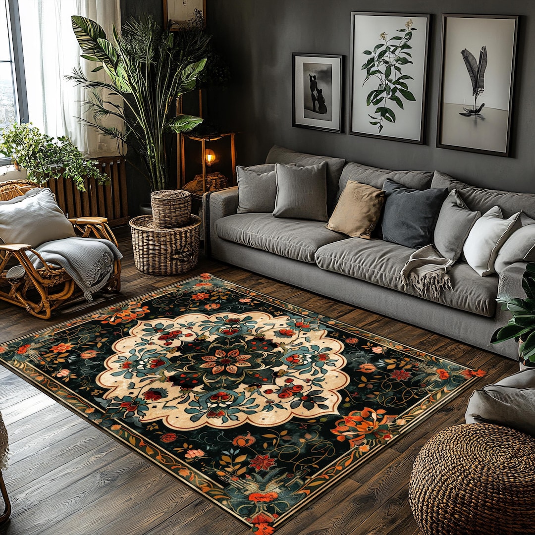 Gothic Home Decor Dark Green Rug Dark Academia Decor Vintage Inspired ...