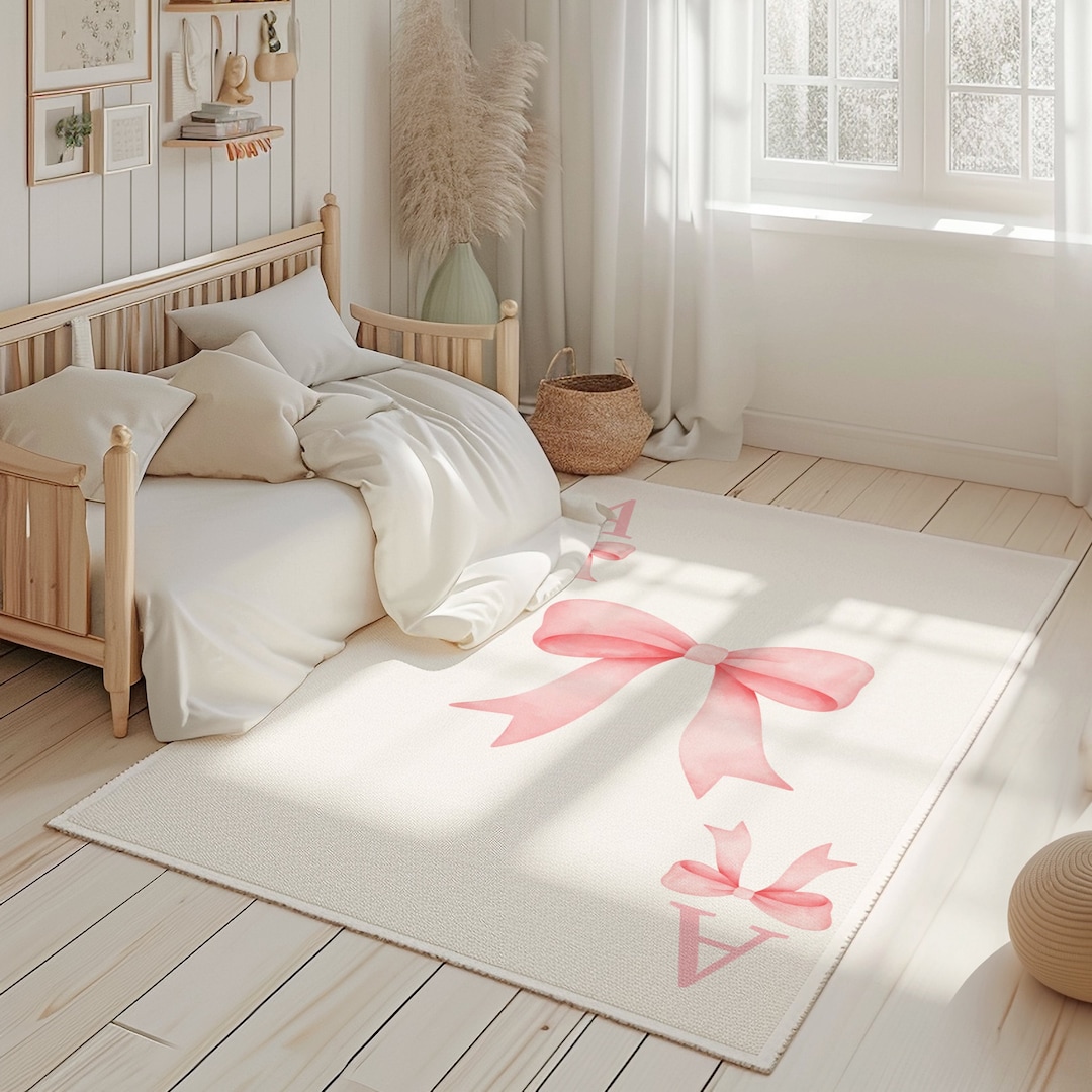 Ace of Hearts, Pink Bow Rug Pink Rug Decor Pink Gift for Her, Soft ...