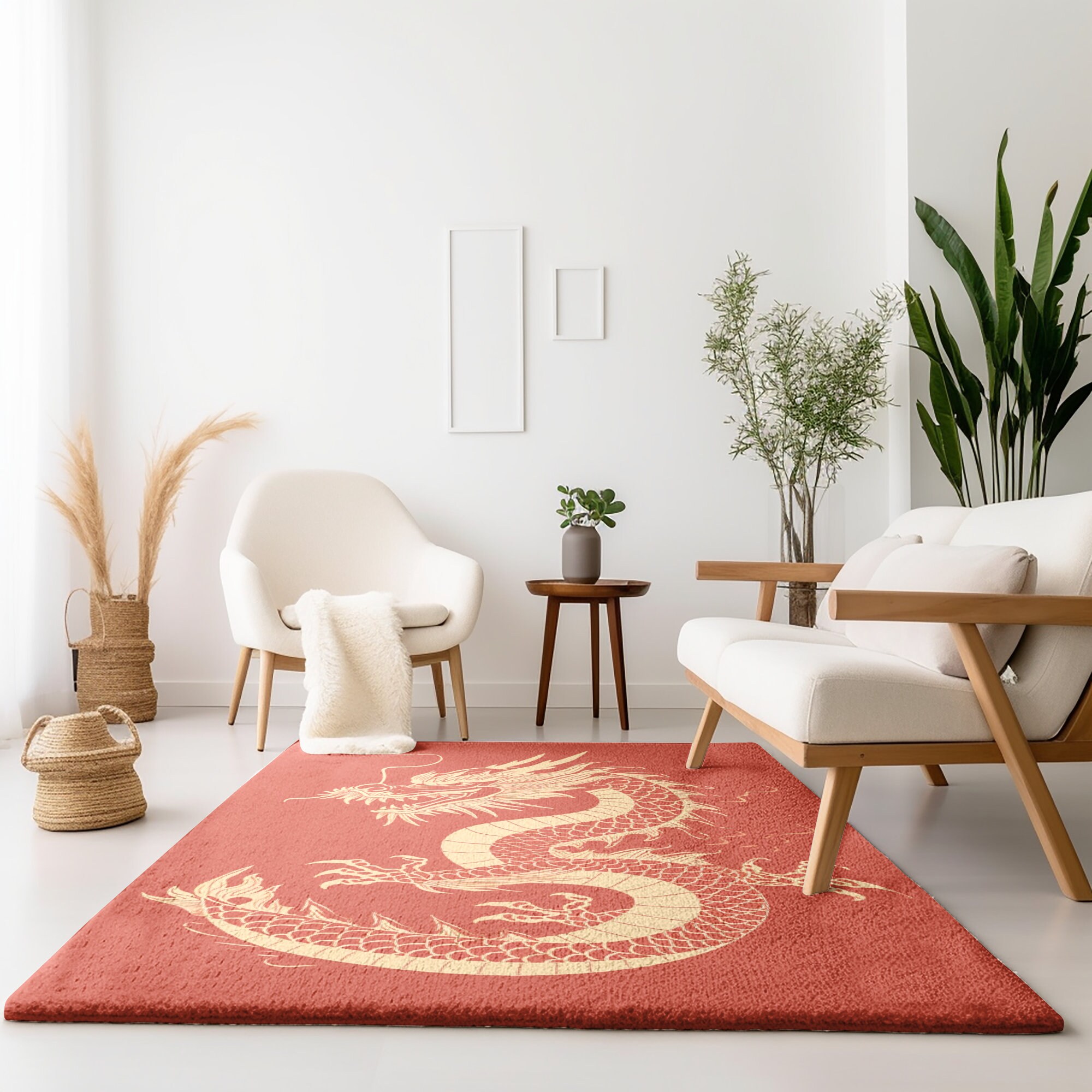 Antique Red Dragon Rug Chinese Rug Red Washable Dragon Rug Red Dragon ...