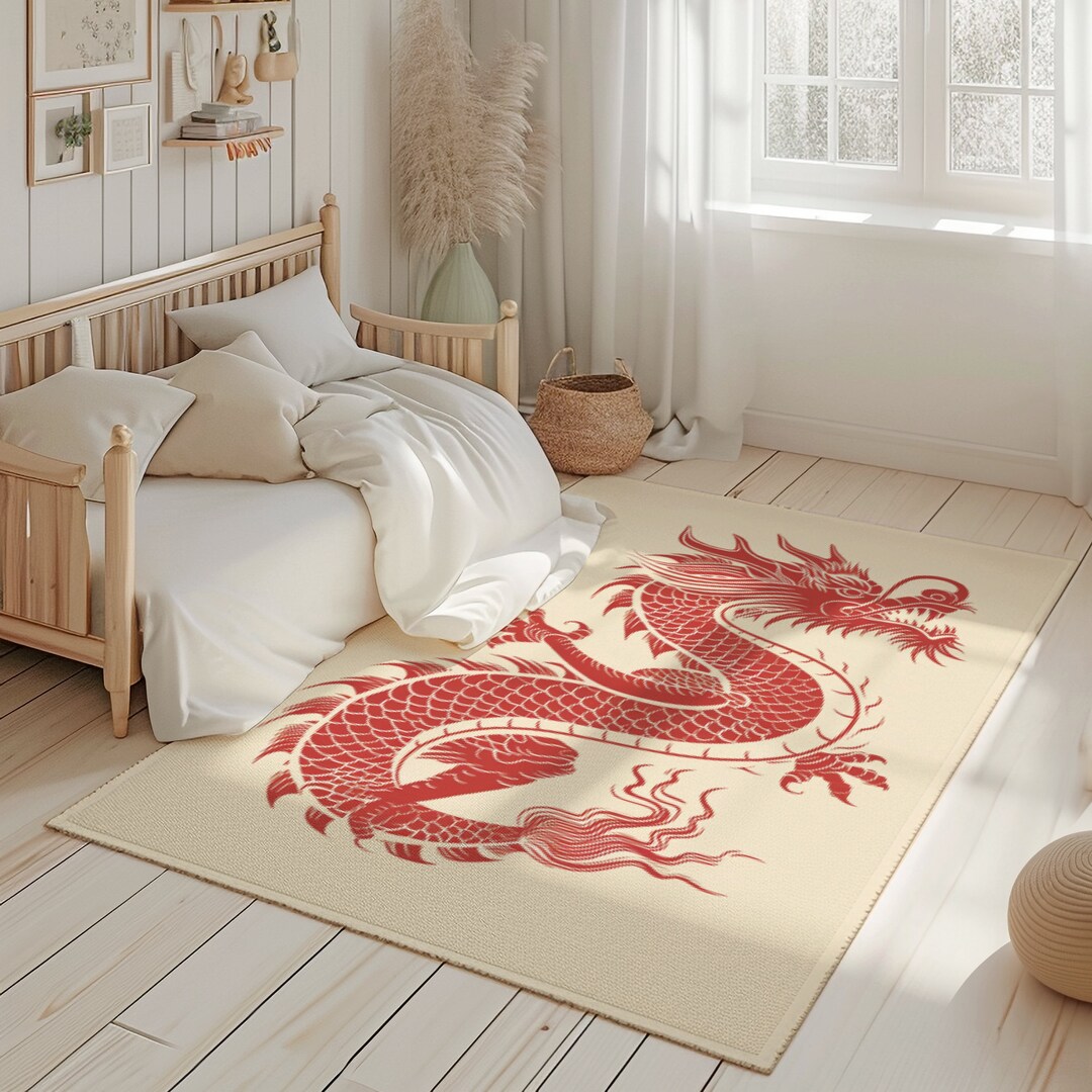 Antique Red Dragon Rug, Hypebeast Rug, Washable Dragon Rug, Cool Rug ...