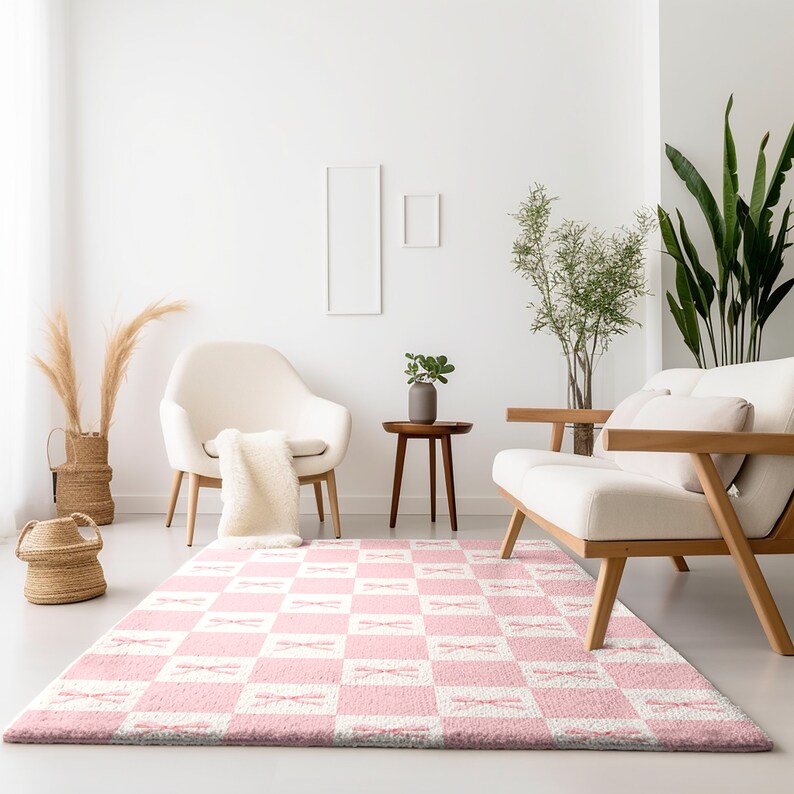 Pink Checkered Rug Coquette Room Decor Pink Birthday Gift for Her Room ...