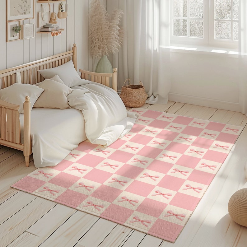 Pink Checkered Rug Coquette Room Decor Pink Birthday Gift for Her Room ...