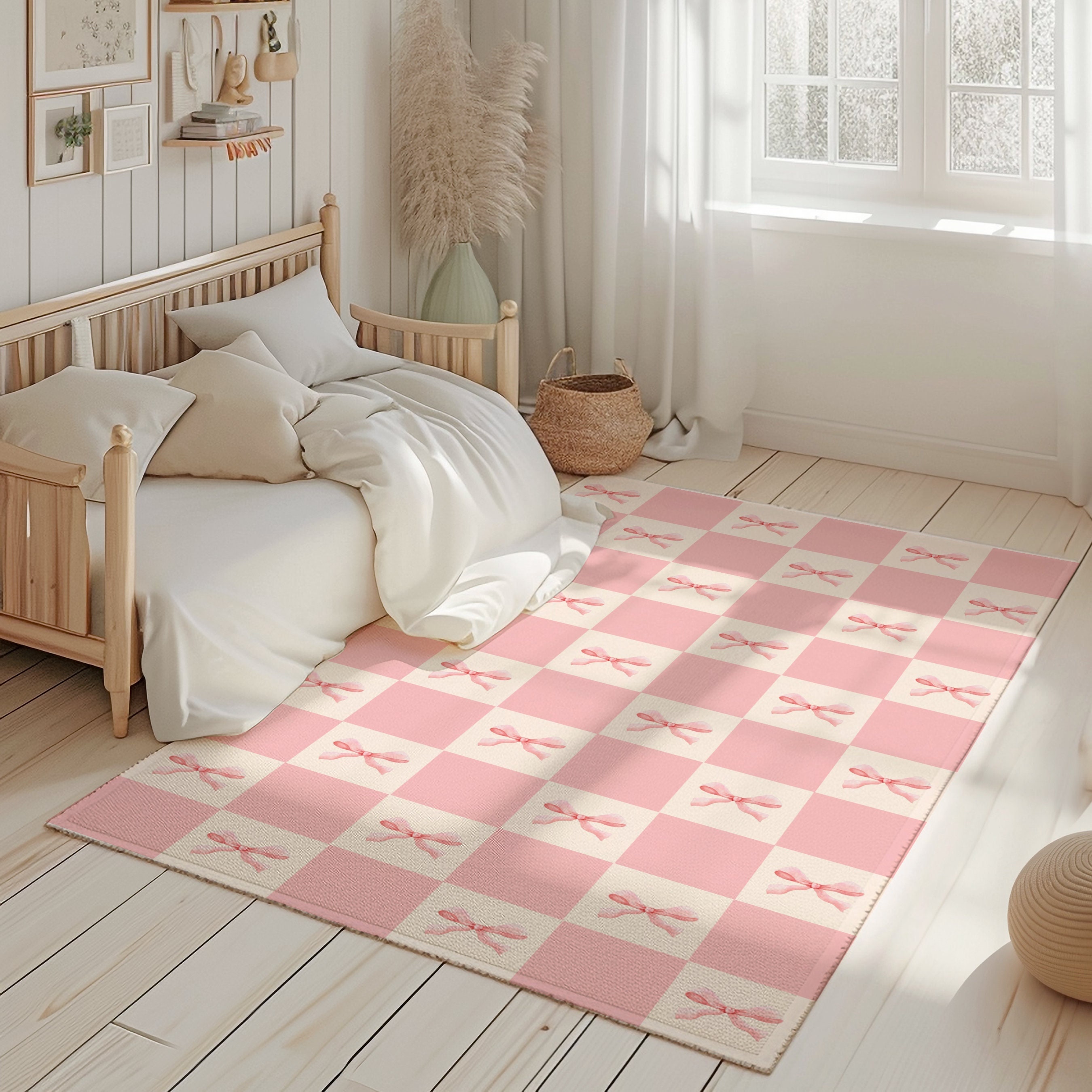 Pink Checkered Rug Coquette Room Decor Pink Birthday Gift for Her Room ...