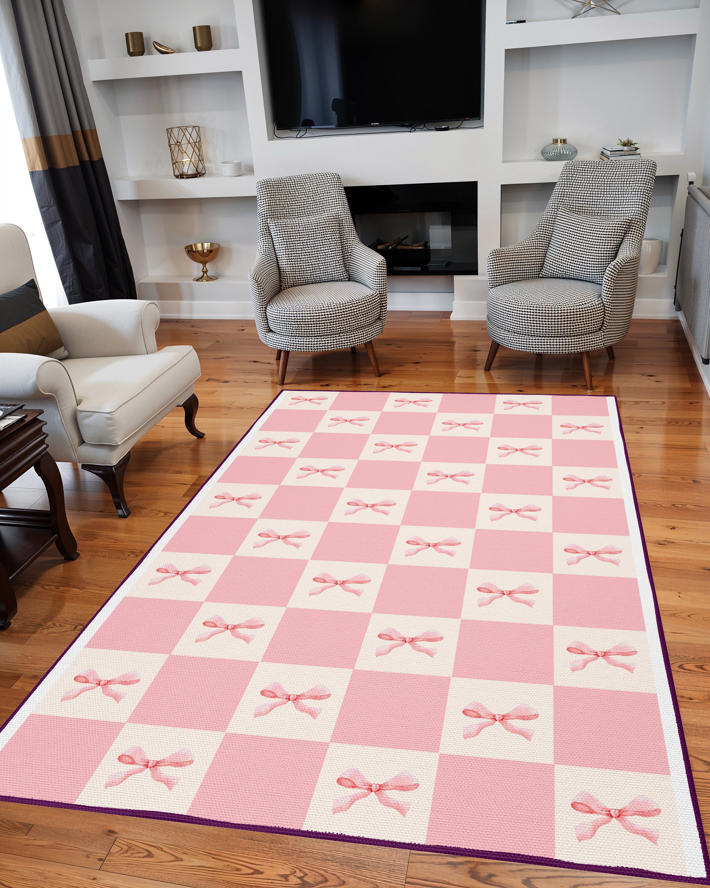 Pink Checkered Rug Coquette Room Decor Pink Birthday Gift for Her Room ...