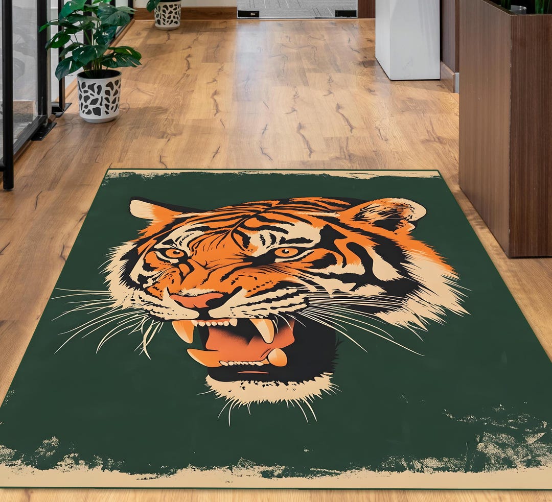 Tiger Rug, Roaring Tiger Rug, Animal Head Area Rug, Wildlife Art Carpet ...