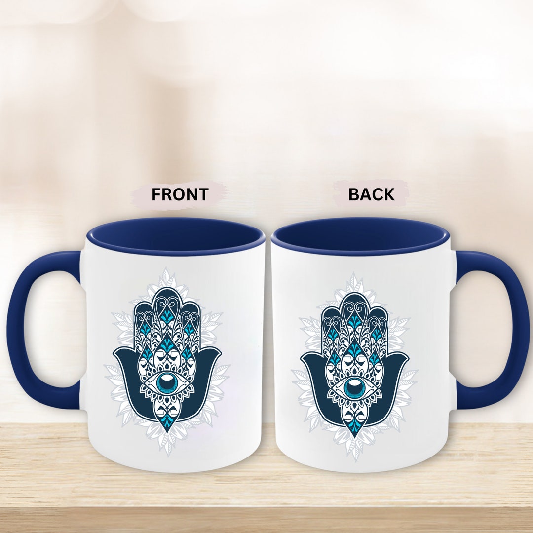 Blue Hamsa Hand Coffee Mug, Evil Eye Tea Cup, Yoga Third Eye Cup, Good ...