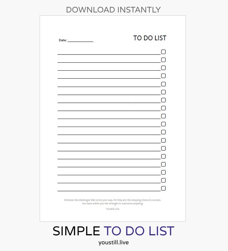 Simple to Do List, Daily Task List Planner, Download and Print ...