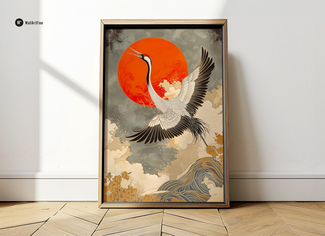Crane Flying in the Sun, Poster, Print, Japanese Poster, Vibrant Wall ...