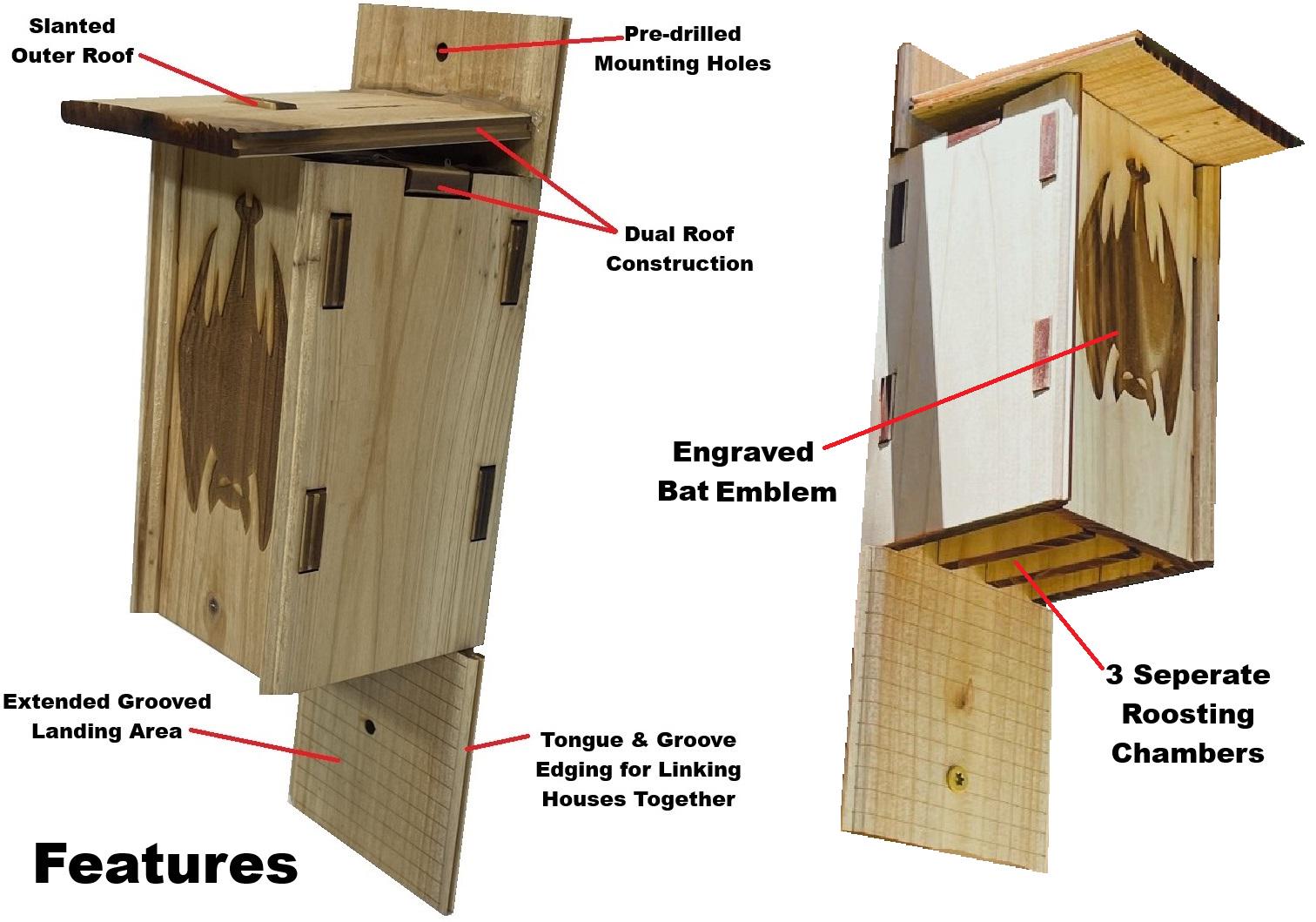Bat House, Natural Pacific Cedar, 3 Chamber Roost Area. Easily ...