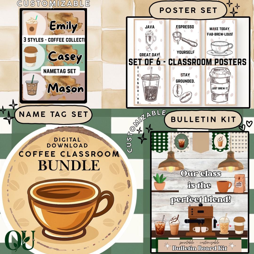 Coffee Classroom Decor Bundle | Customizable Bulletin Board Kit, Coffee ...