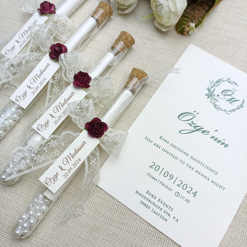 Glass Tube Wedding Invitation, Pearls, Lace, Vintage Hollywood Style - Etsy