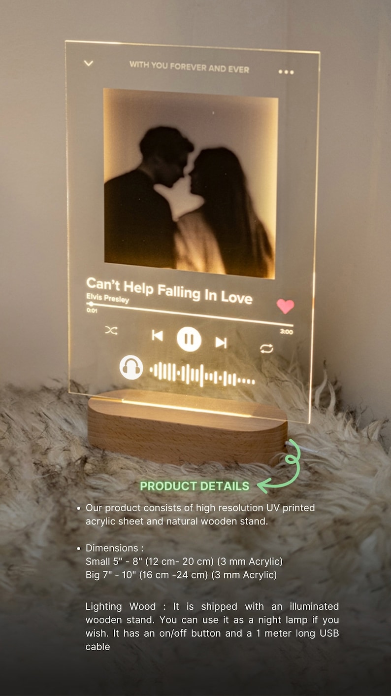 Light up Custom Photo Night Light Plaque, Personalized Lamp, Music ...