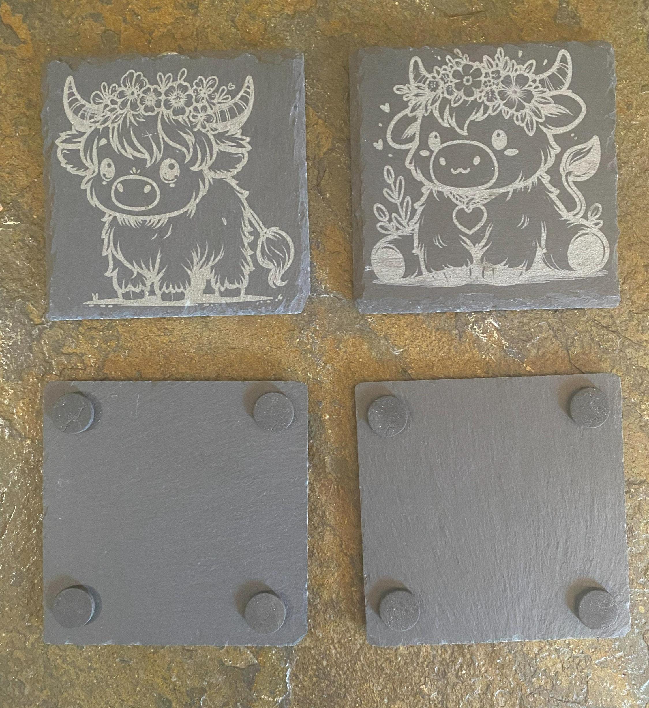 Highland Cow Laser Engraved Slate Coasters Set of 4 - Etsy