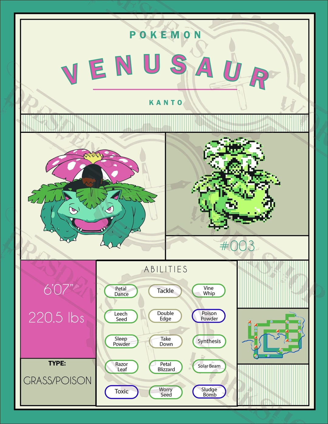 Venusaur Pokemon Statartwork Poster Video Game Poster Anime Aesthetic ...