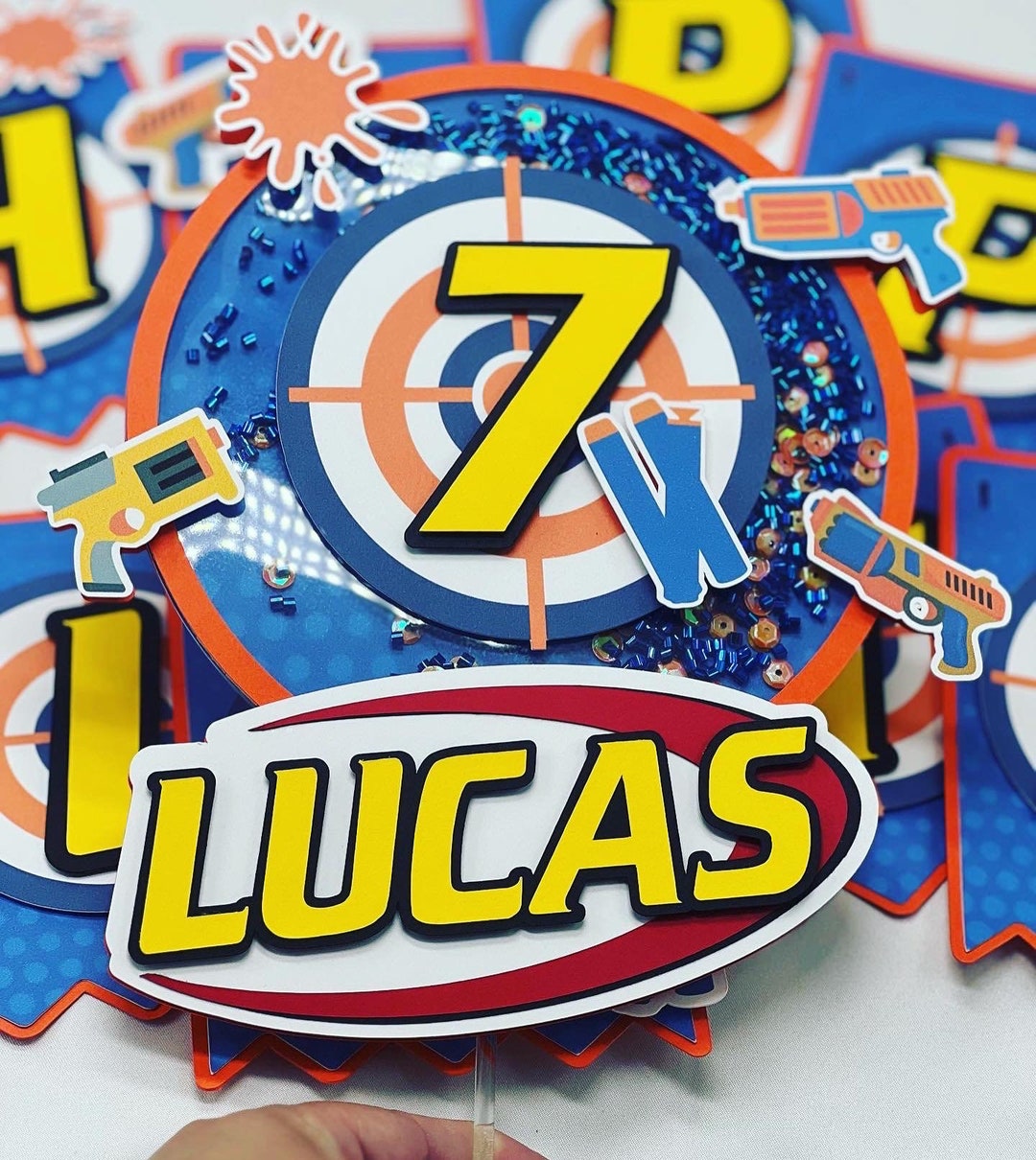 Dart Gun Cake Topper, Toy Blaster Cake Topper, Dart Gun Banner, Dart ...