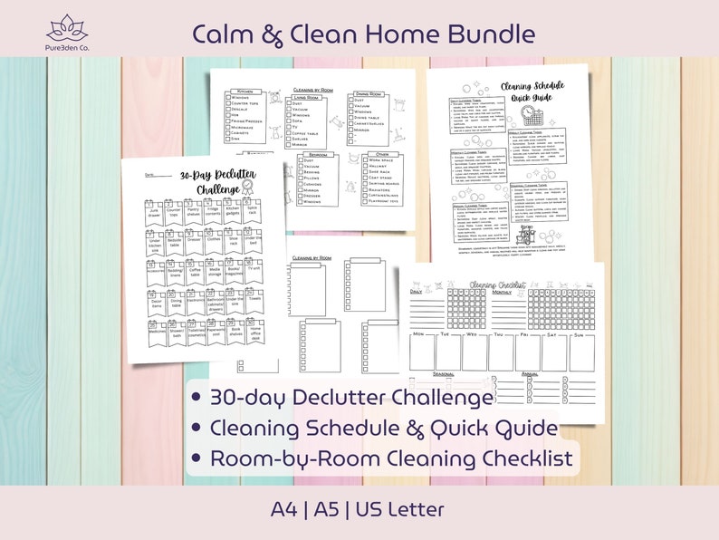 Printable Cleaning Planner Bundle 30 Day Declutter Challenge Room by ...