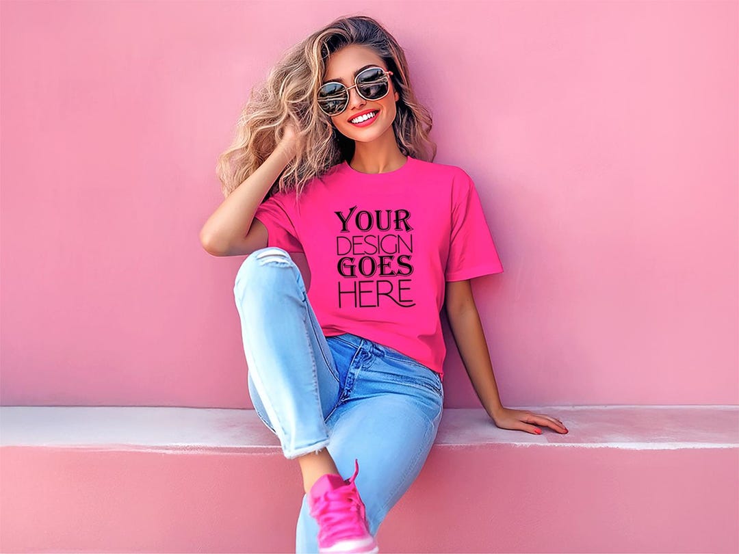 Heliconia Pink T-shirt Mockup | Hot Pink T-shirt Mockup | Mockup Pink T ...