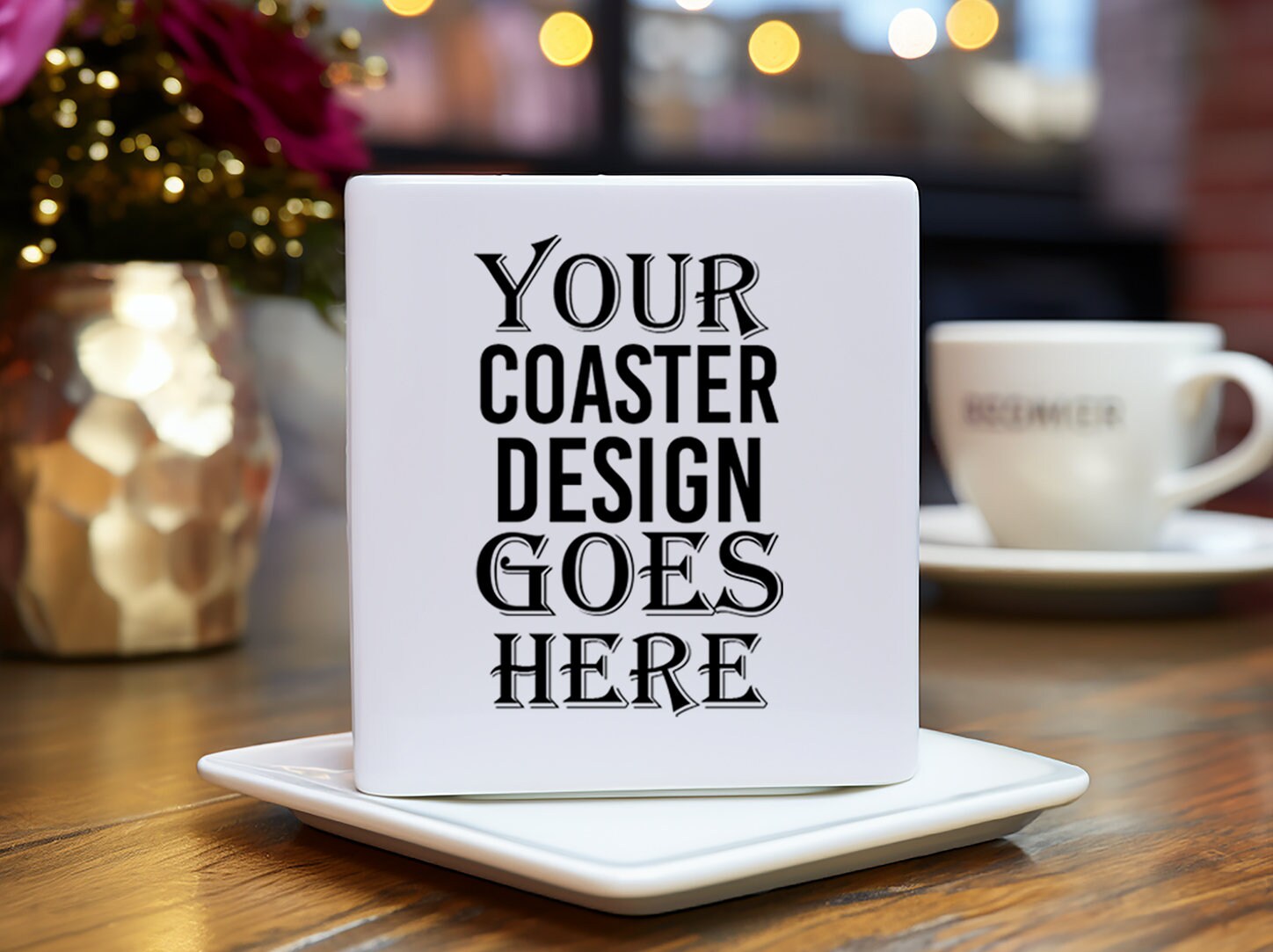 Plain White Coaster Mockup | Coffee Shop Coaster Mockup With Cup ...