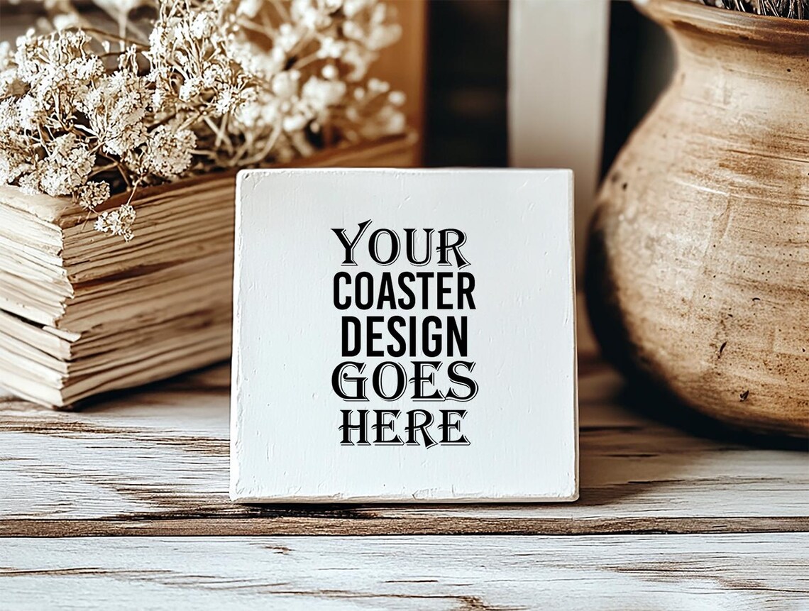 Plain White Coaster Mockup | Minimalist Coaster | Tile Coaster Mockup ...