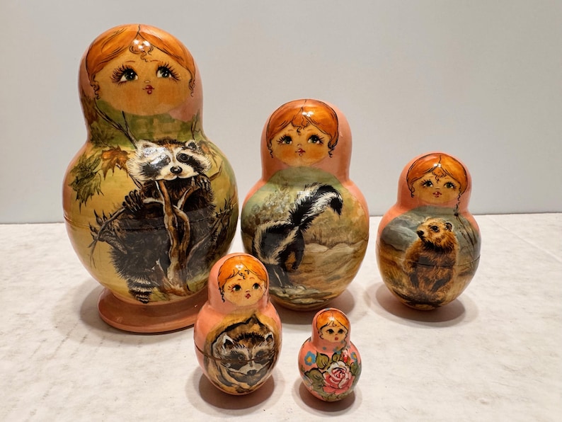 Russian Matryoshka Nesting Dolls 5 Piece Set - Forrest Animals - Etsy