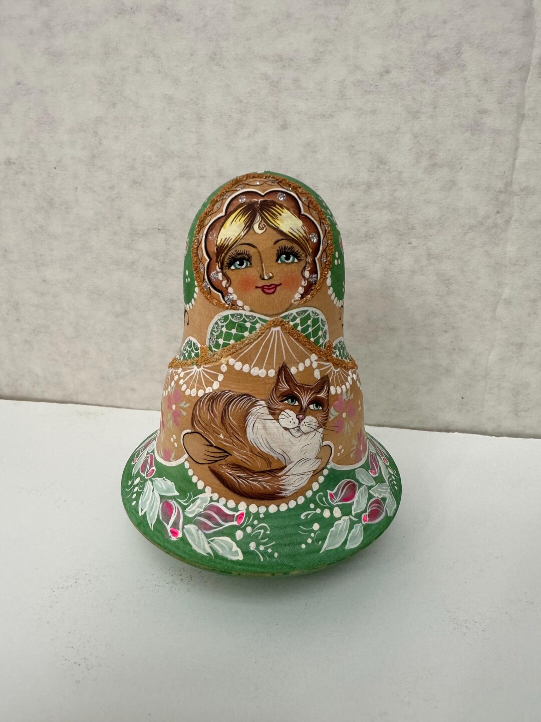 Vintage Russian Roly Poly Wooden Musical Doll Hand Painted Girl With ...