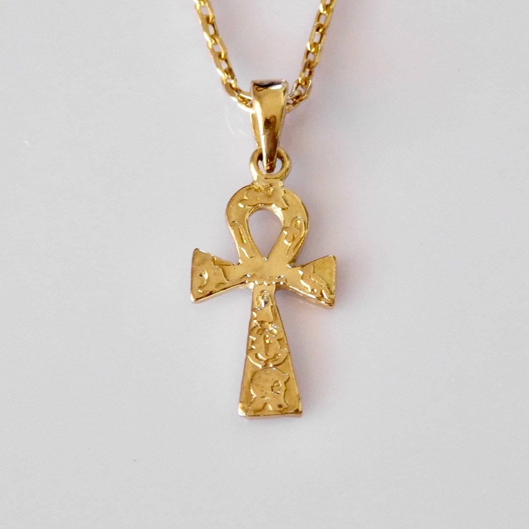 18k Solid Gold Ankh Cross Pendant | Key of Life | Eternal Life | His ...