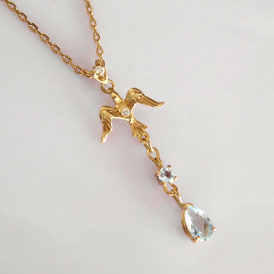 18k Solid Gold Aquamarine & Diamond Phoenix Waterbird Necklace | Symbol ...