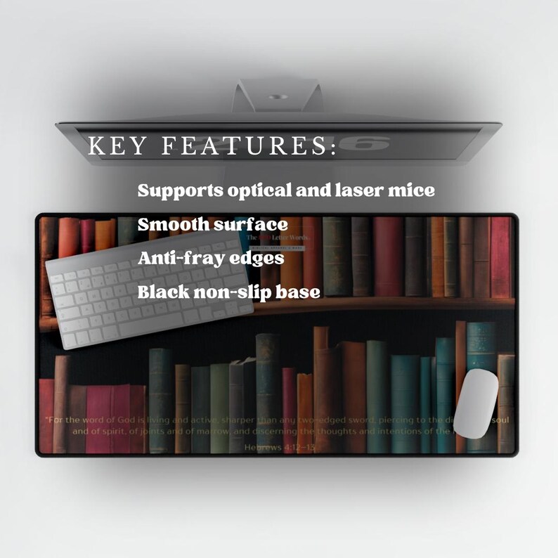 Christian Desk Mat, Bible Verse Bookshelf Design, Religious Office ...