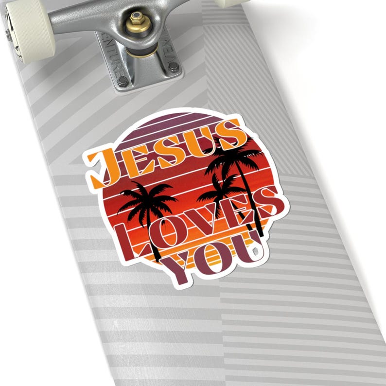Christian Vinyl Sticker - Jesus Loves You - Design With Palm Trees and ...