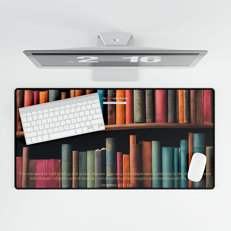 Christian Desk Mat, Bible Verse Bookshelf Design, Religious Office ...