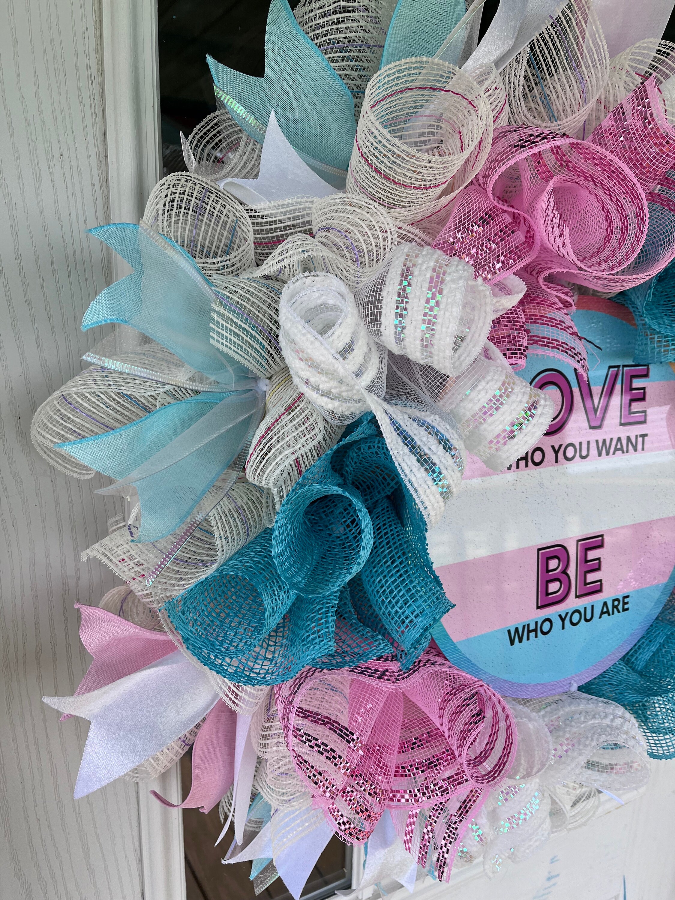 Trans Transgender Pride/ Pride Month Mesh Wreath, Trans Flag, Pink ...
