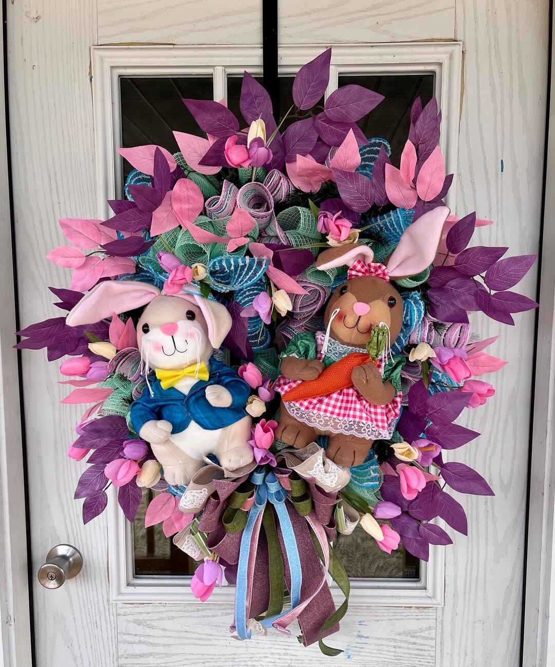 Bunny Couple Easter Ostara Door Decor Home Decoration Wreath Purple ...