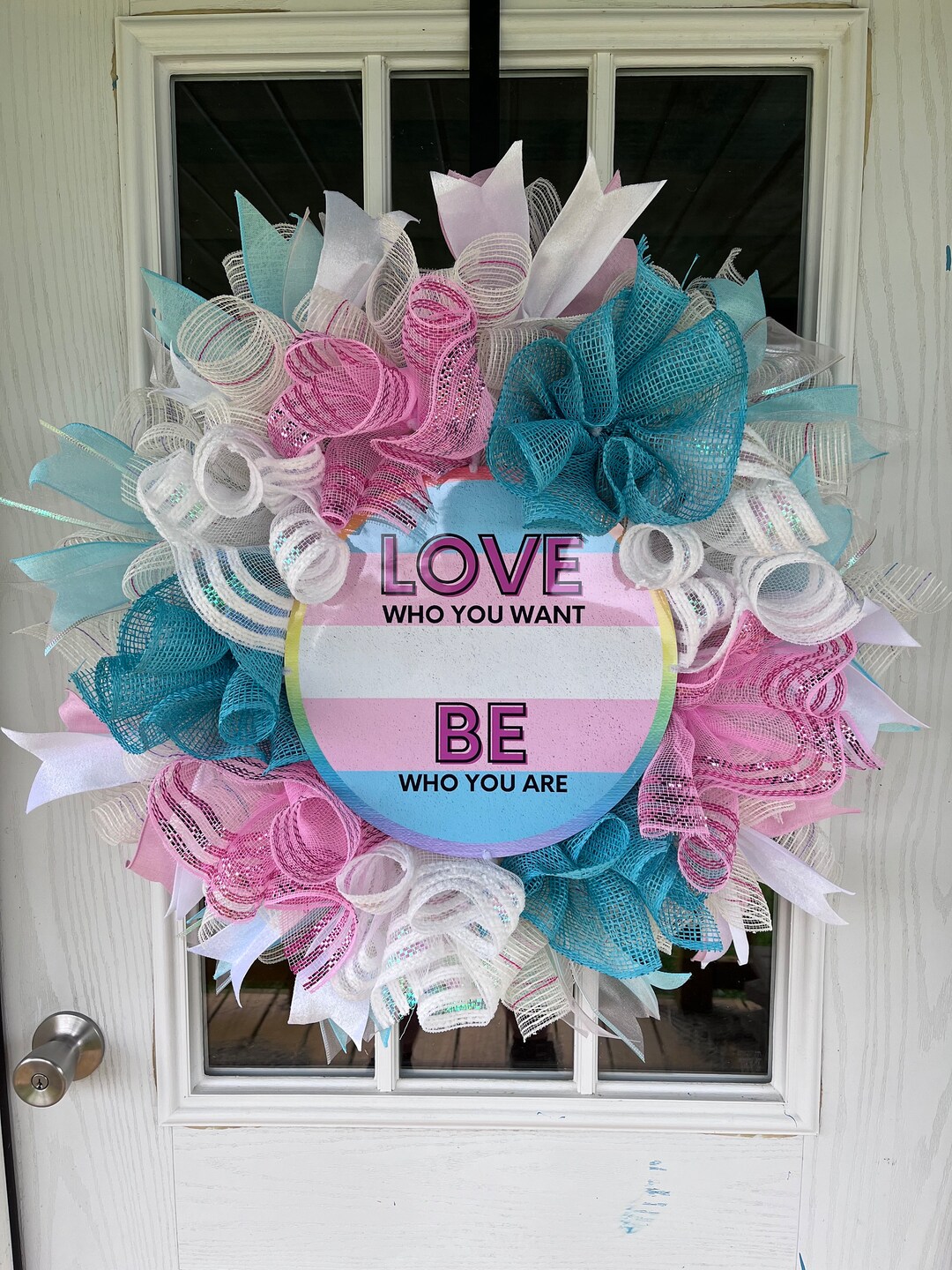 Trans Transgender Pride/ Pride Month Mesh Wreath, Trans Flag, Pink ...