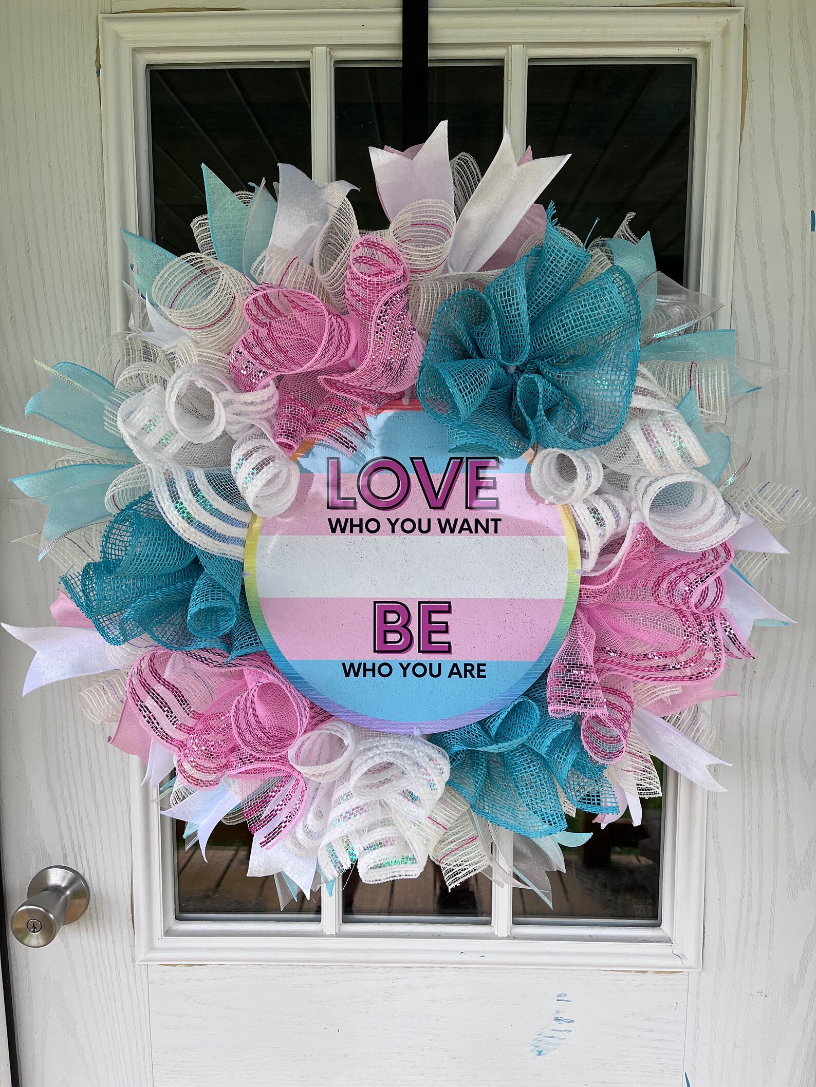 Trans Transgender Pride/ Pride Month Mesh Wreath, Trans Flag, Pink ...