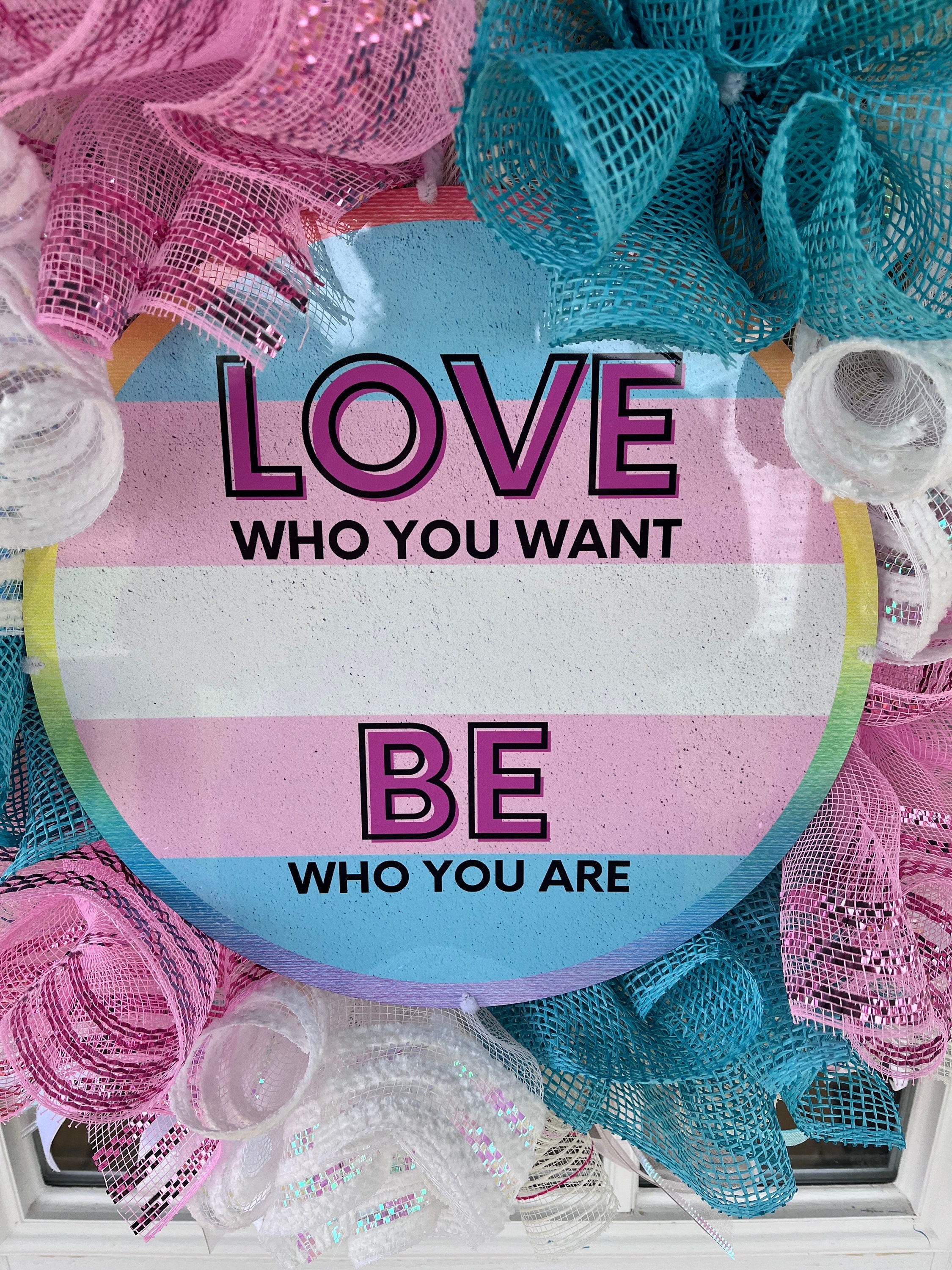 Trans Transgender Pride/ Pride Month Mesh Wreath, Trans Flag, Pink ...