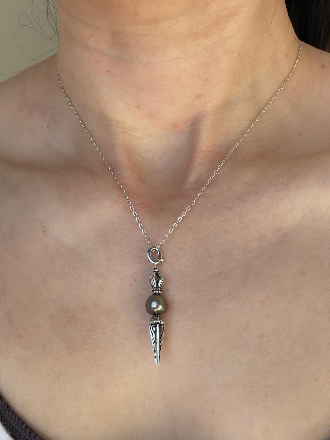 Tahiti Black Pearl Good Luck Pendant S925 Sterling Silver, Gada Mace of ...