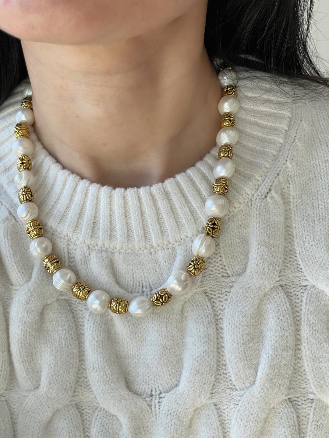 Vintage Large Circle Pearls 12-15mm Necklace/earring Set, Genuine ...