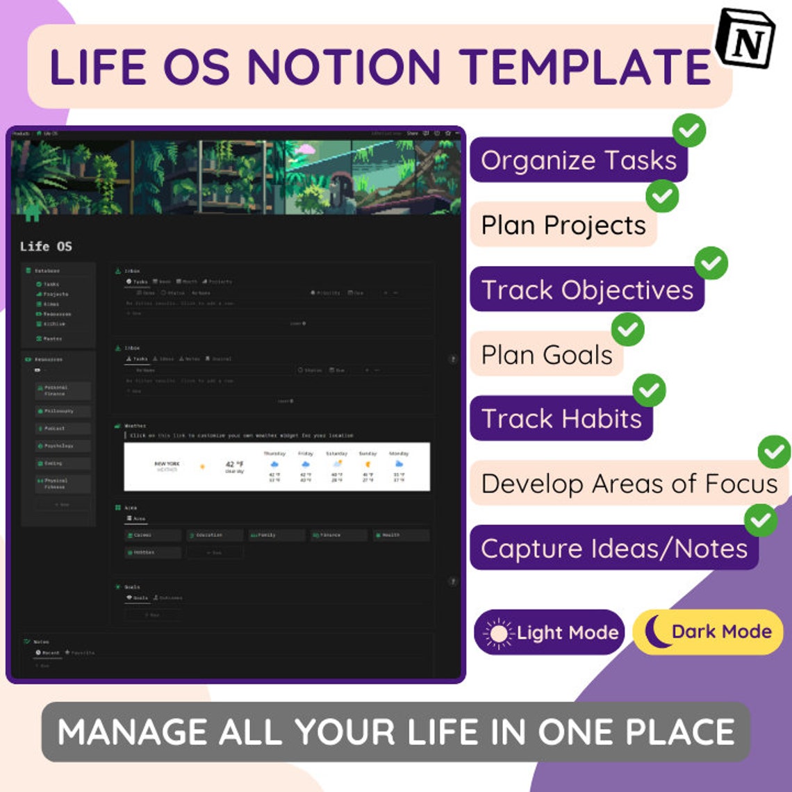 Notion Life OS Second Brain Template Life Management Notion Template - Etsy