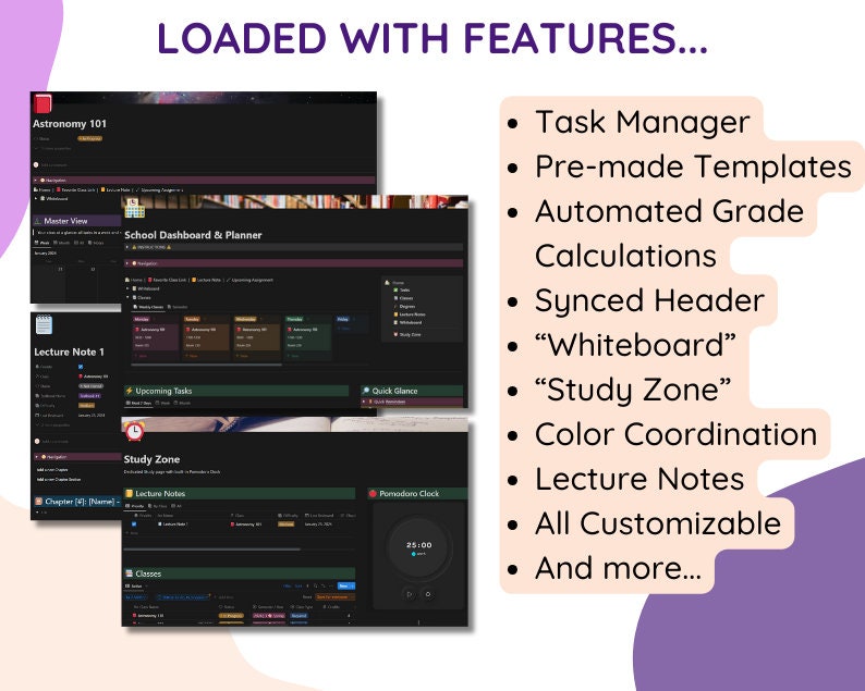 Notion Student School Planner & Organizer Template | School Planner ...