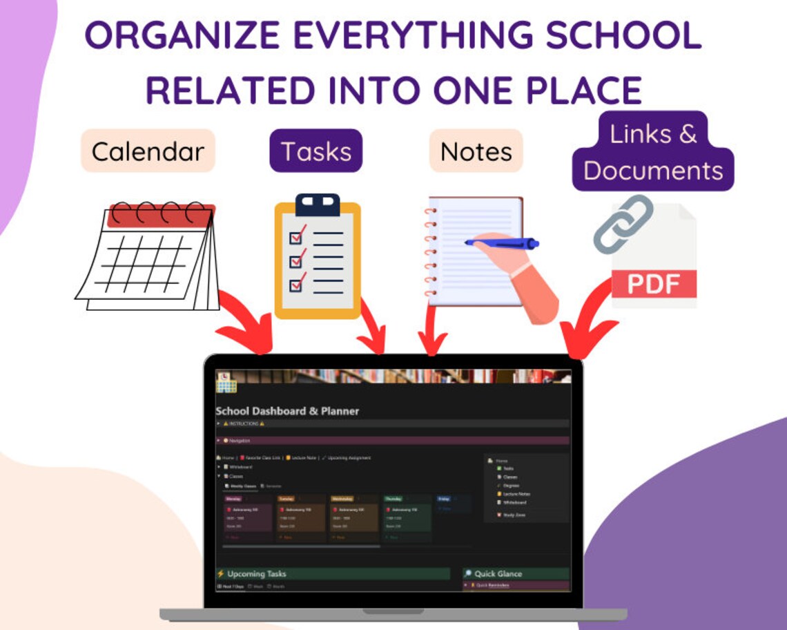 Notion Student School Planner & Organizer Template | School Planner ...