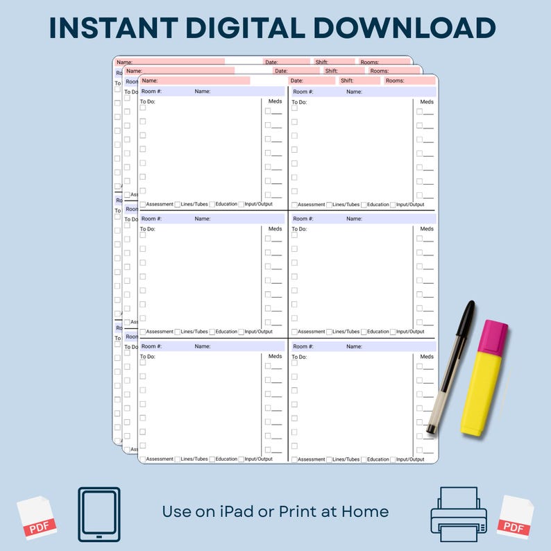 Nursing Day Planner Sheet | Printable Nurse Brain for Shift ...