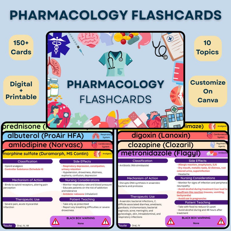 150+ Pharmacology Flashcards for Nursing Students | Digital NCLEX Study ...