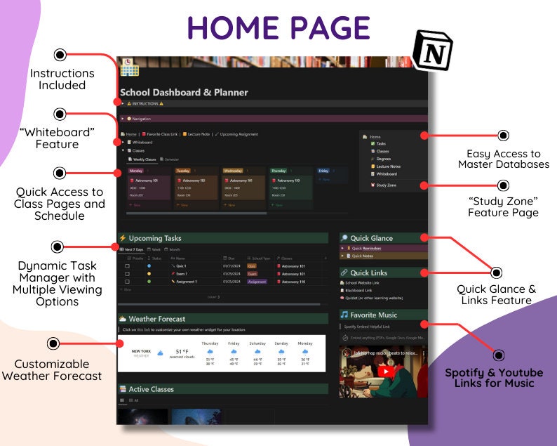 Notion Student School Planner & Organizer Template | School Planner ...