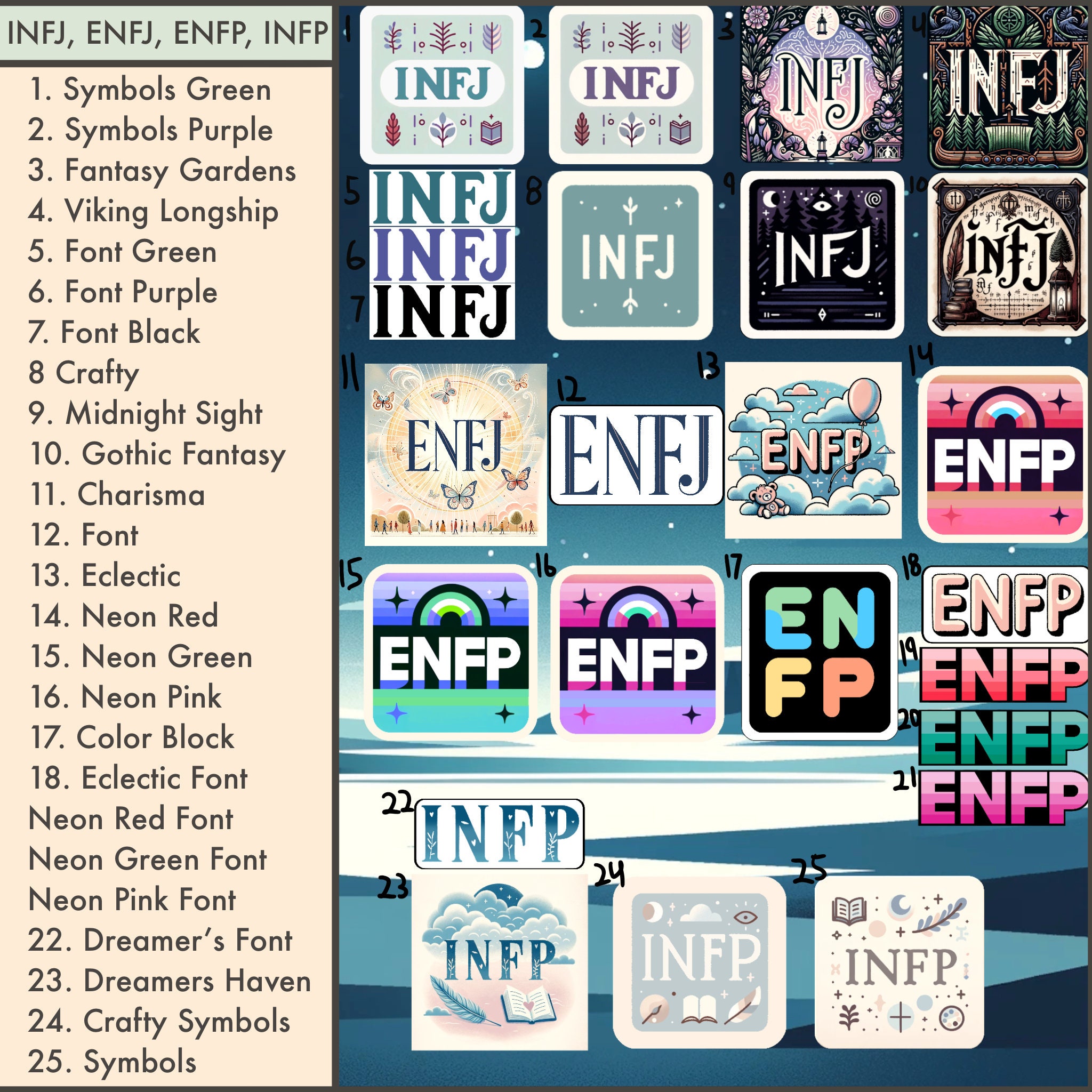 Mbti Stickers Choose 5 All Types, Square Vinyl Personality Stickers ...