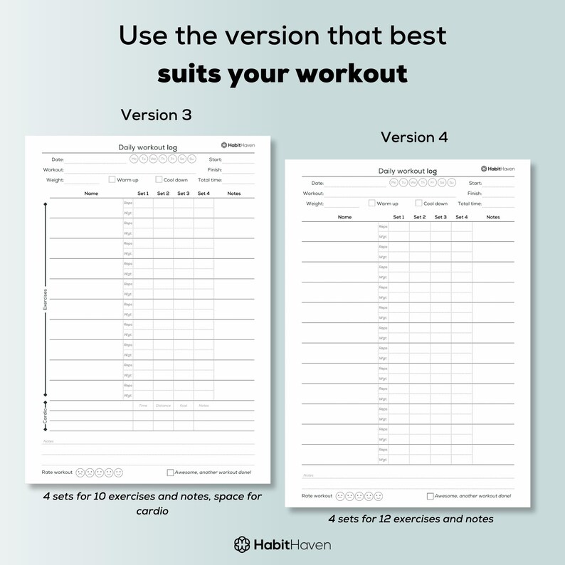 Daily Workout Tracker Printable Exercise Log Journal Fitness Planner - Etsy