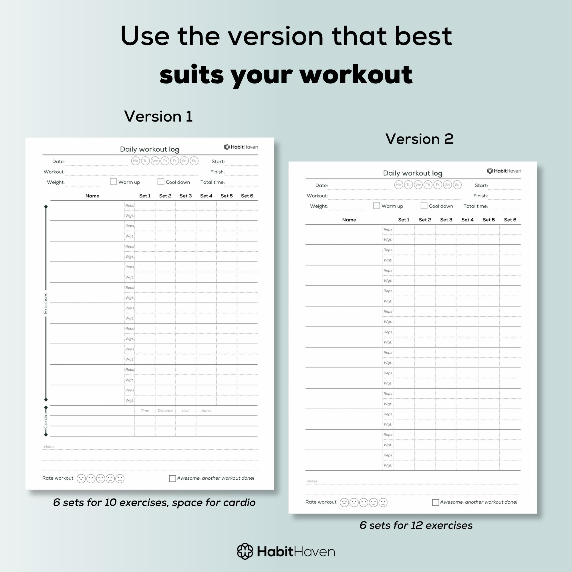 Daily Workout Tracker Printable Exercise Log Journal Fitness Planner - Etsy