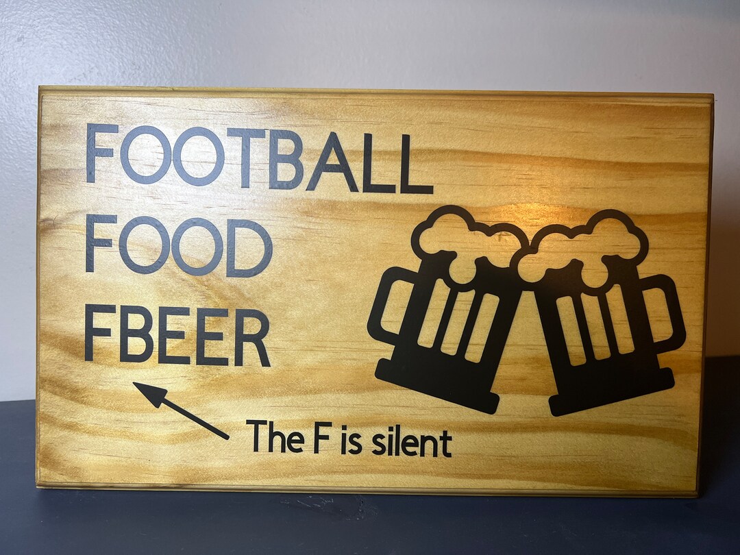 Wooden Football Food & Beer Sign Funny Man Cave Decor Rustic Bar Wall ...