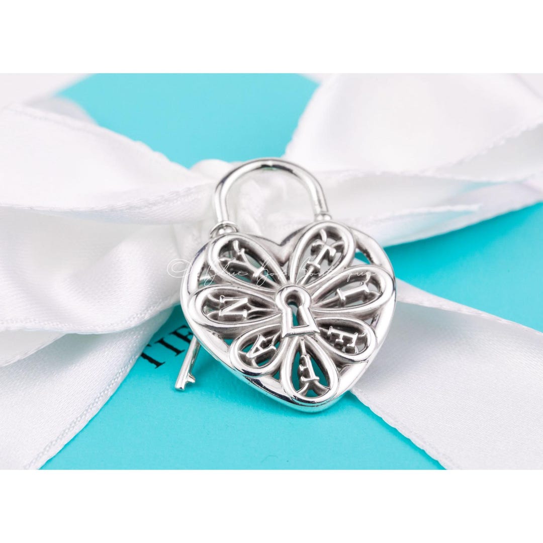 100% Authentic Tiffany & Co. Heart Lock Pendant Charm LARGE Filigree ...