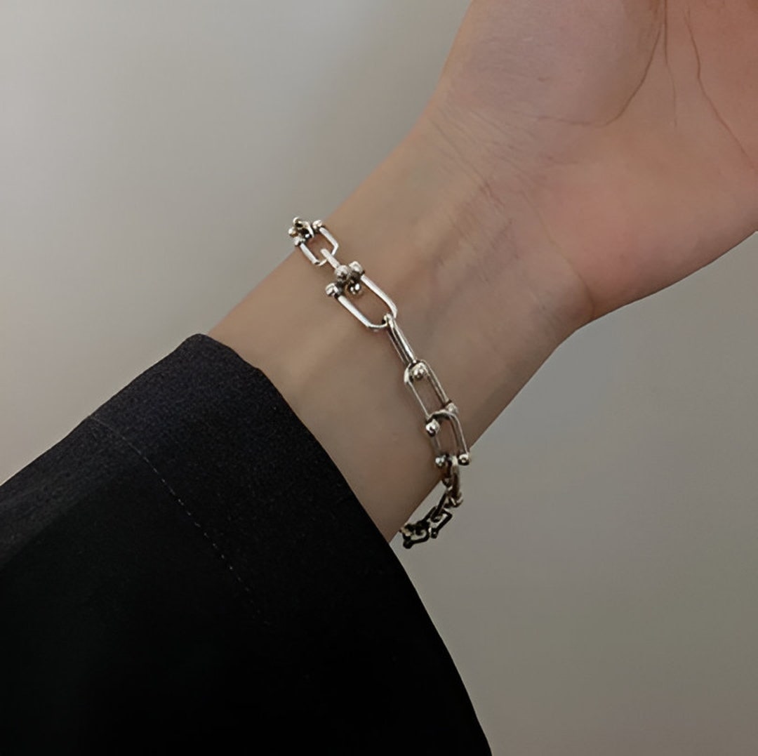 Silver Paper Clip Chain Bracelet, Chunky Silver Chain Bracelet, Women ...